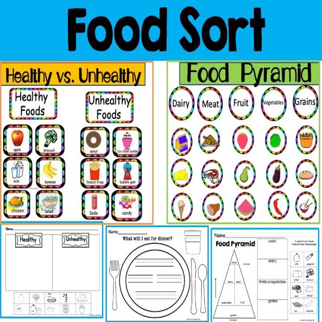 Healthy Vs. Unhealthy Foods, Food Pyramid-cut and Paste-writing, Print ...