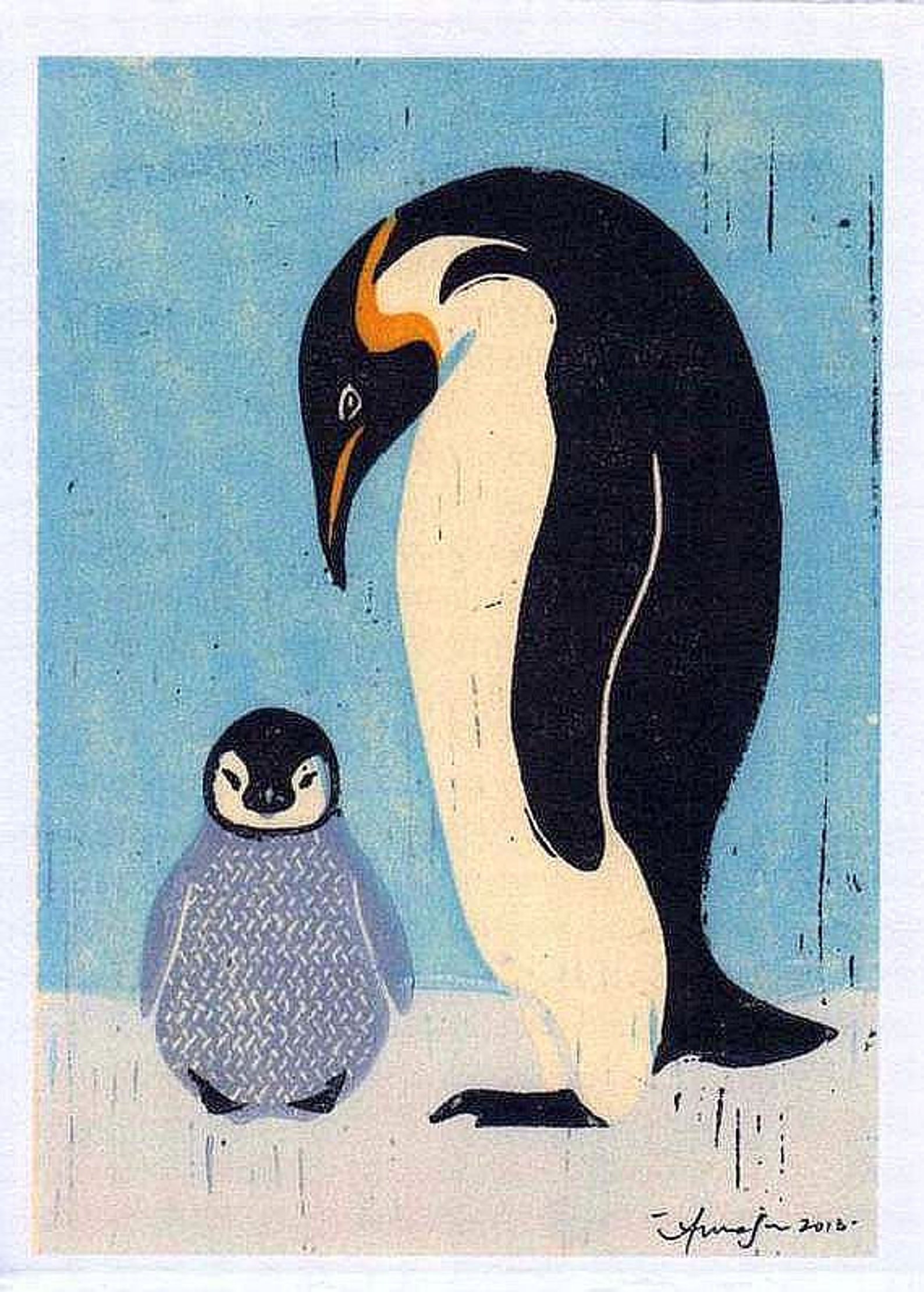 PENGUINS Poster Size Linocut Reproduction Art Print: 8 X 10, 9 X 12, 11 ...
