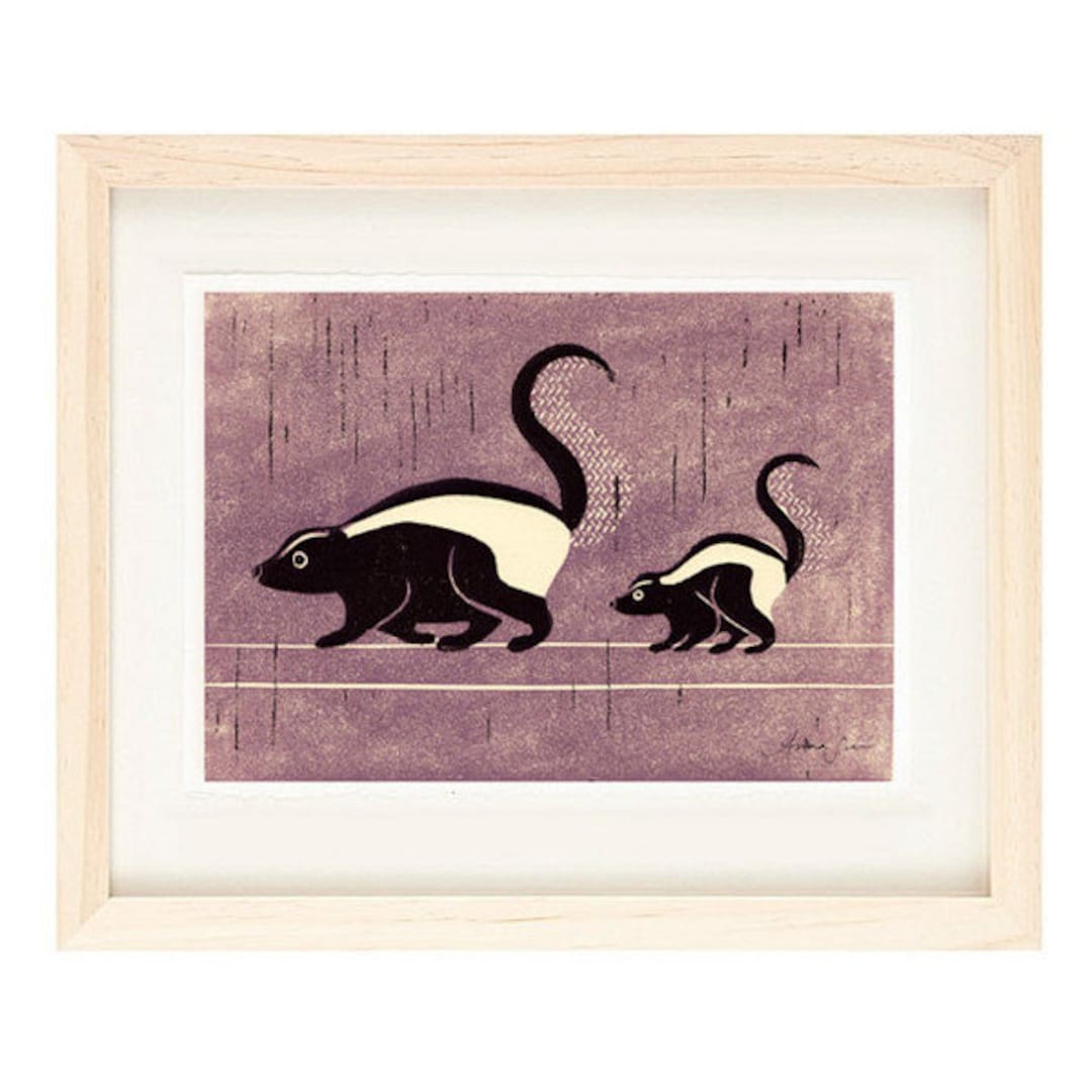SKUNKS Poster Size Linocut Reproduction Art Print: 8 X 10, 9 X 12, 11 X ...