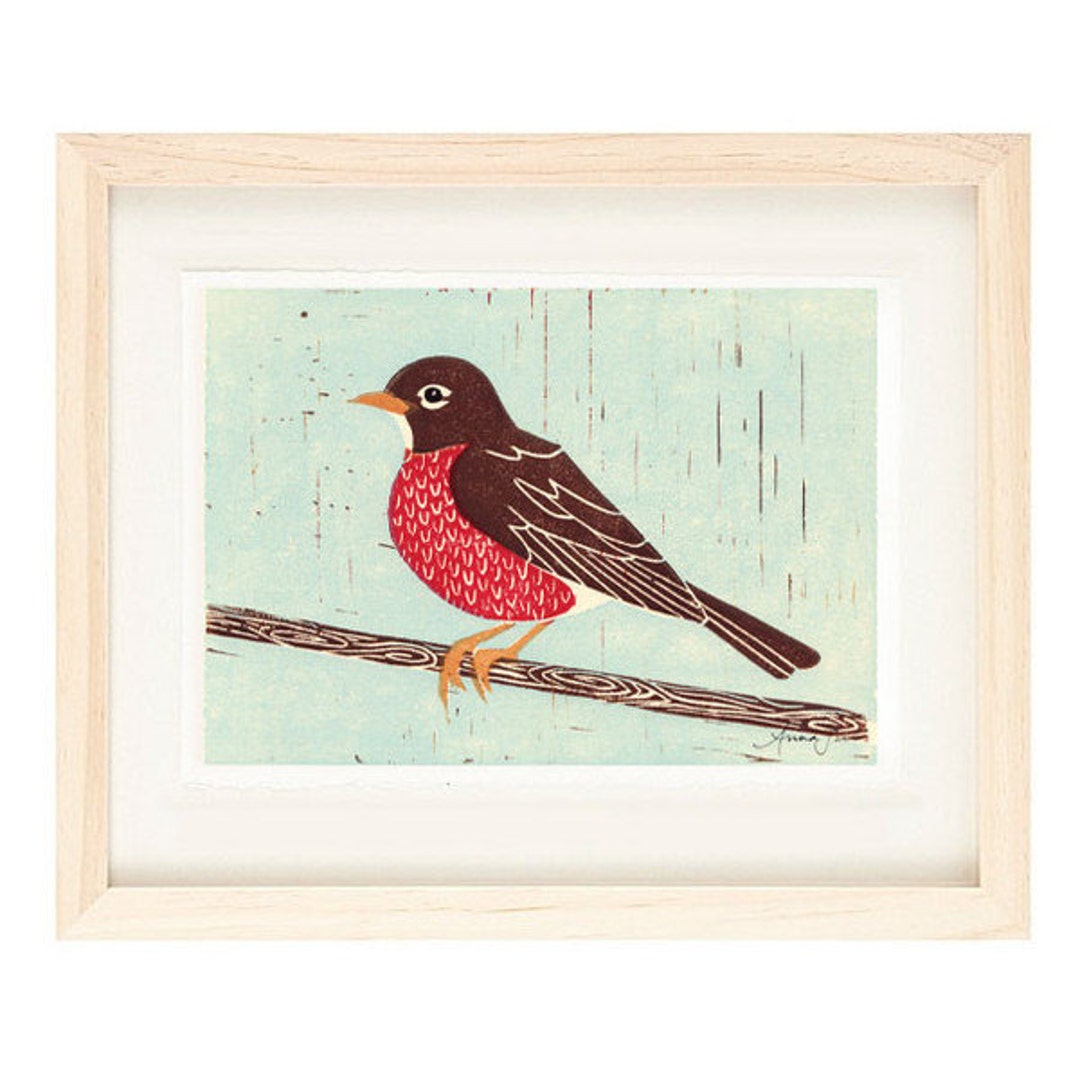 AMERICAN ROBIN Linocut Reproduction Art Print: 4 X 6, 5 X 7 - Etsy
