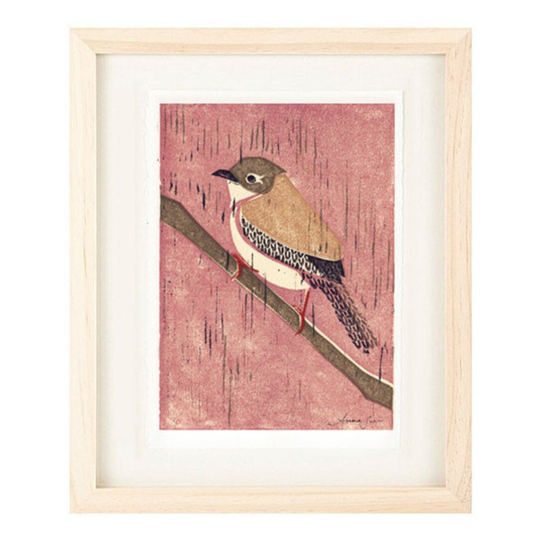 HOUSE WREN Pink Poster Size Linocut Reproduction Art Print: 8 X 10, 9 X ...