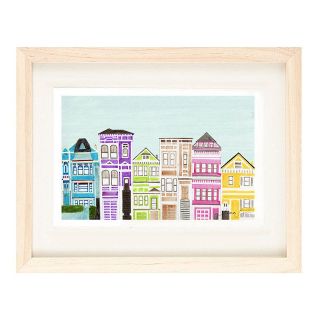 VICTORIAN HOUSES - Colorful Bright Large Illustration Artwork Print 8 X ...