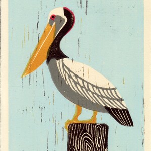 PELICAN - Original Linocut Hand Pulled Print Art Illustration, Summer ...