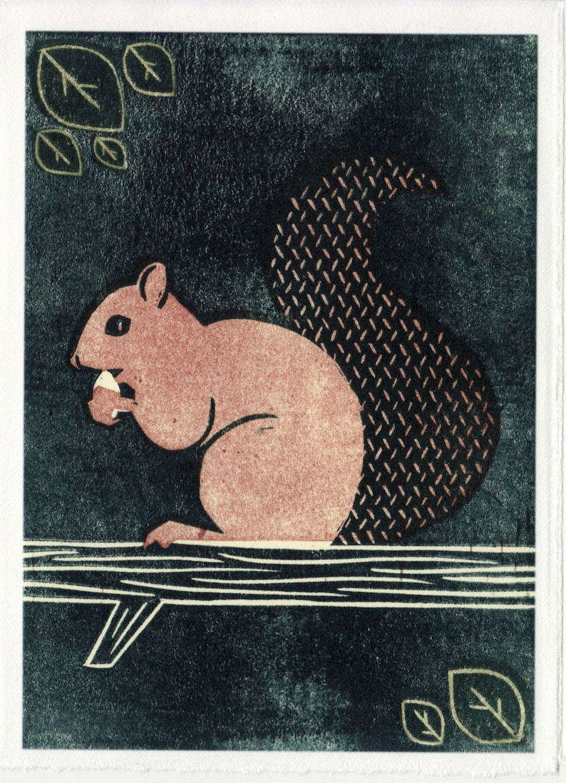 SQUIRREL Linocut Reproduction Art Print: 4 X 6 5 X 7 - Etsy