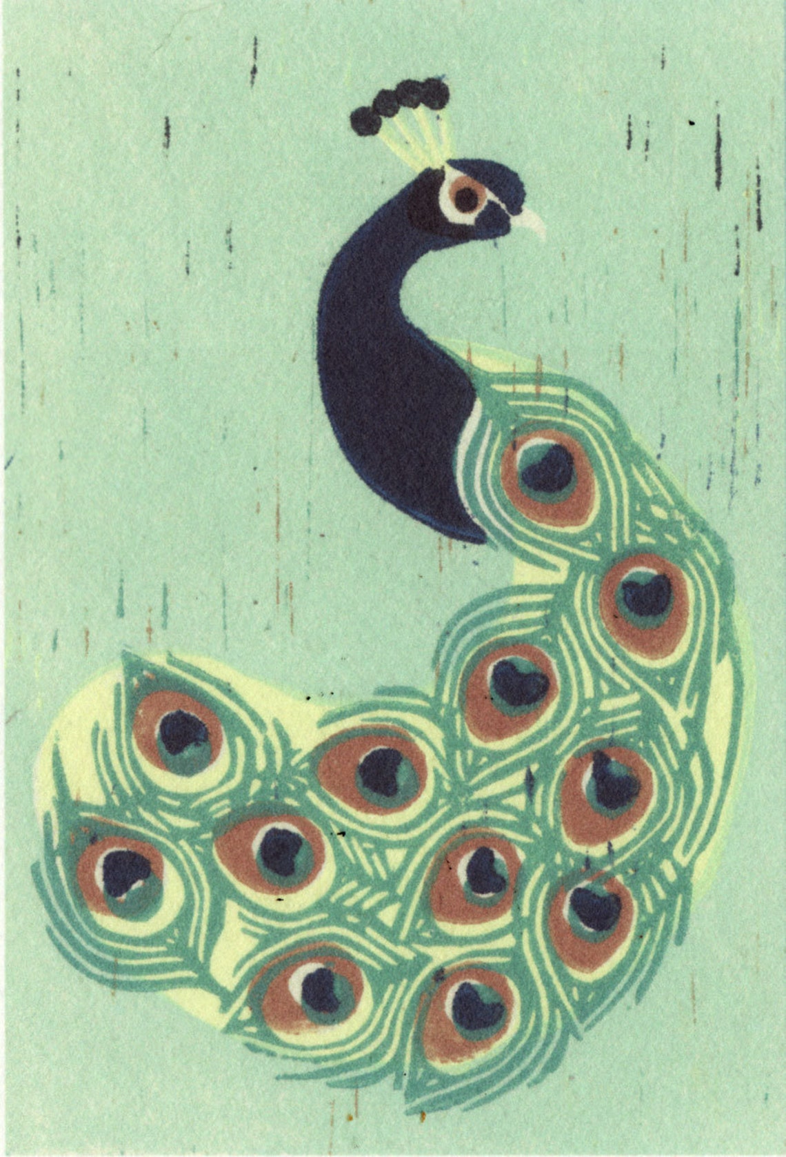 INDIAN PEACOCK Linocut Reproduction Art Print: 4 X 6, 5 X 7 - Etsy