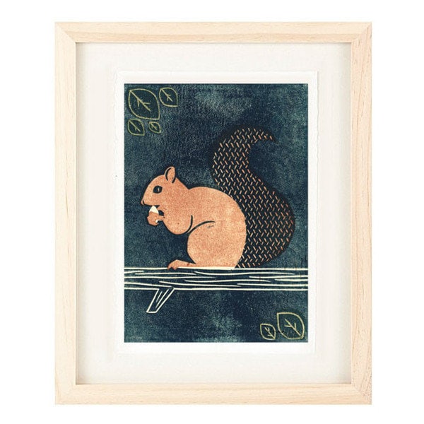 SQUIRREL Linocut Reproduction Art Print: 4 X 6 5 X 7 - Etsy