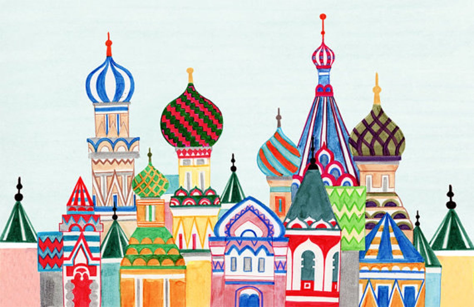 MOSCOW RUSSIA 5 x 7 Colorful Illustration Art Print Red | Etsy