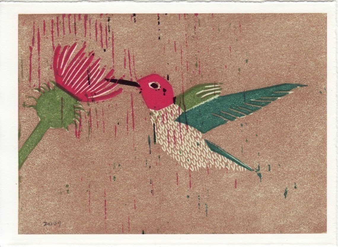 ANNA'S HUMMINGBIRD Linocut Reproduction Illustration Art | Etsy