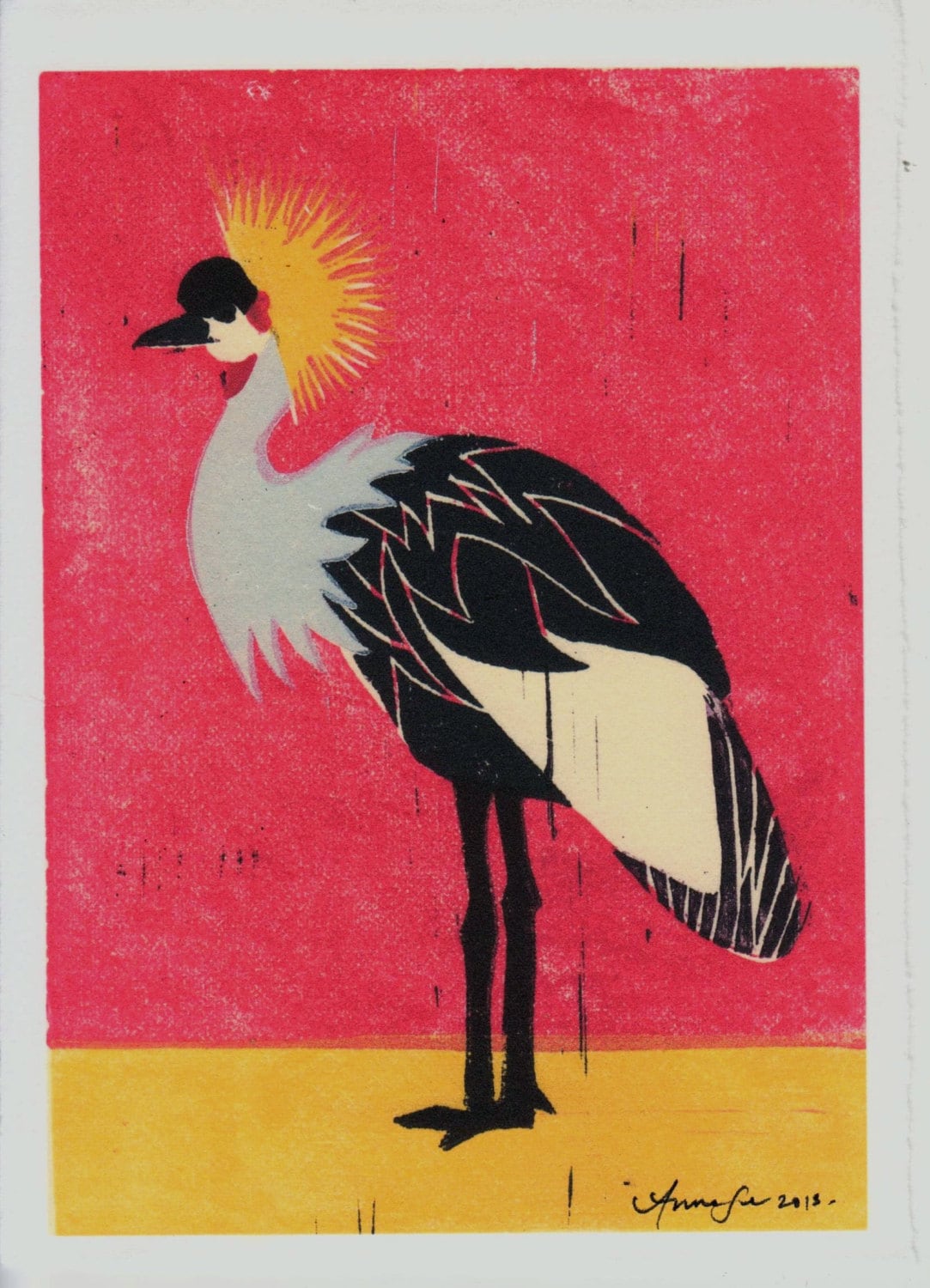 AFRICAN CROWNED CRANE Linocut Reproduction Art Print: 4 x 6 5 | Etsy