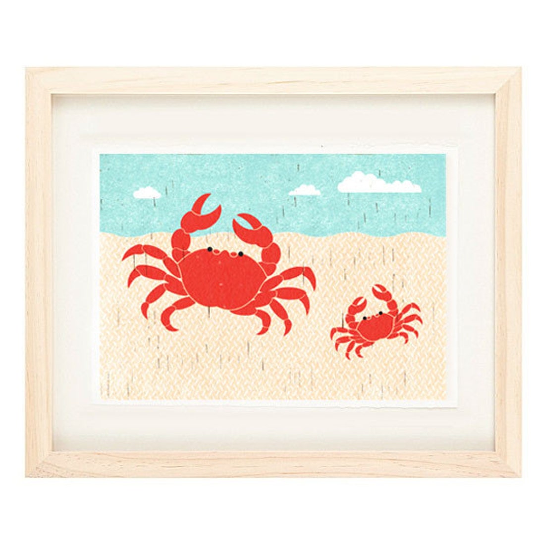Crabs Summer Illustration Beach Print for Nautical, Beach, Coastal ...