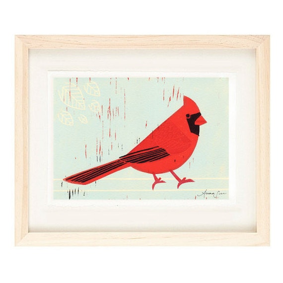 CARDINAL Poster Size Linocut Reproduction Art Print: 8 X 10 9 | Etsy