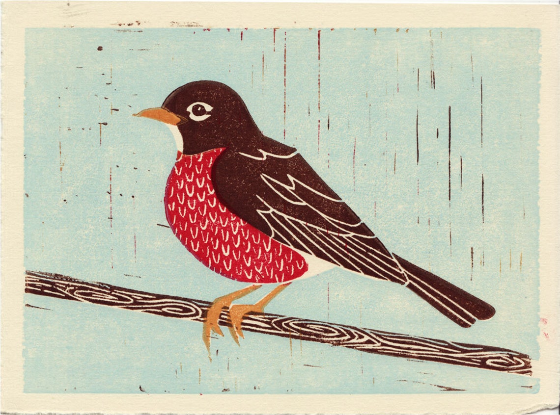 AMERICAN ROBIN Original Hand-pulled Linocut Block Art Print - Etsy