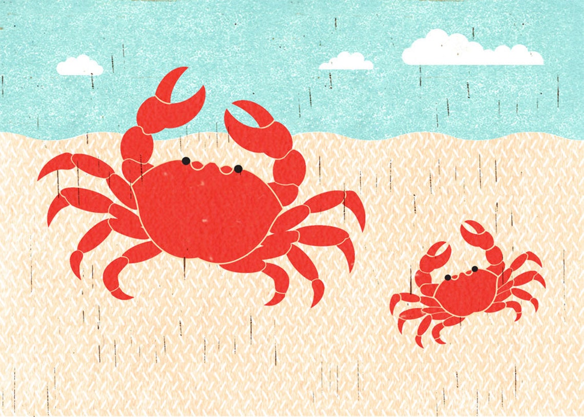 Crabs Summer Illustration Beach Print for Nautical Beach - Etsy