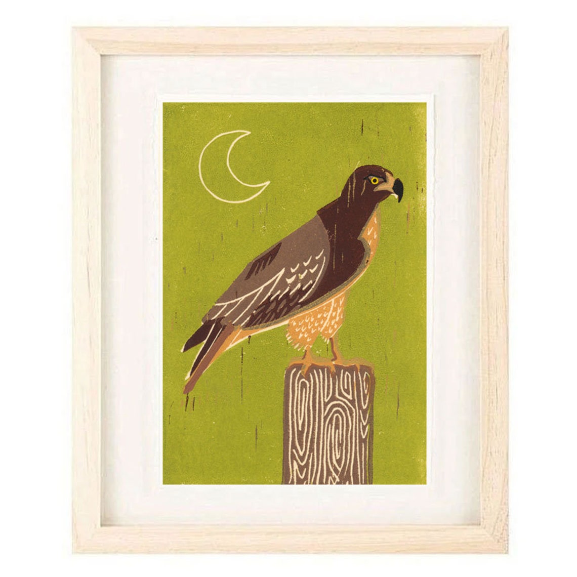RED TAILED HAWK - Original Oil Paint Linocut Art Print 5 X 7, Eagle ...