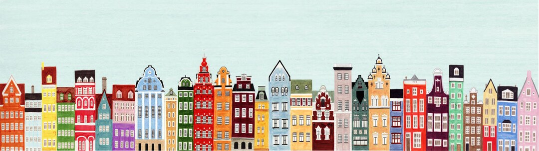 Combined Colorful Northern European Buildings Skyline Scandinavian ...
