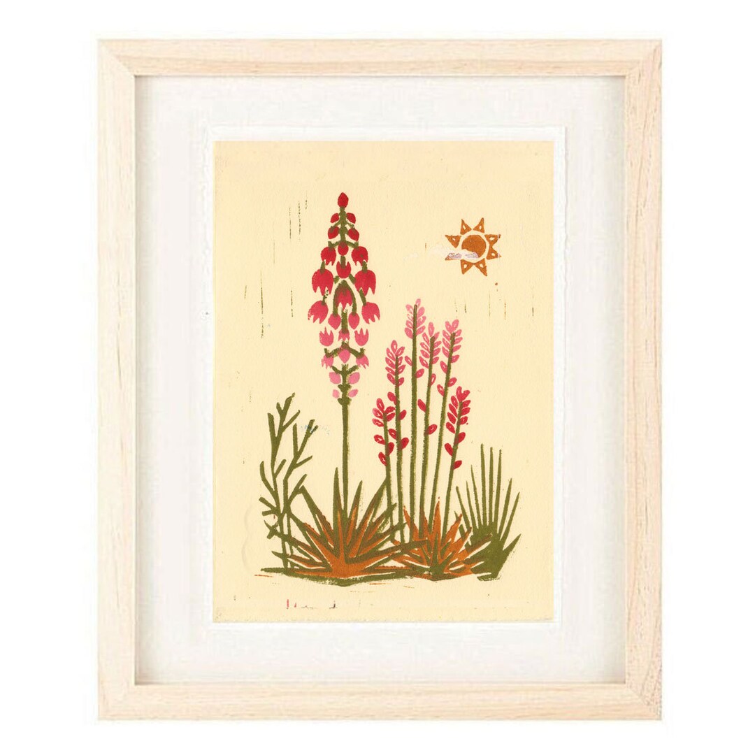 DESERT FLORAL Yucca Plant Scene Poster Size Linocut Reproduction Art ...