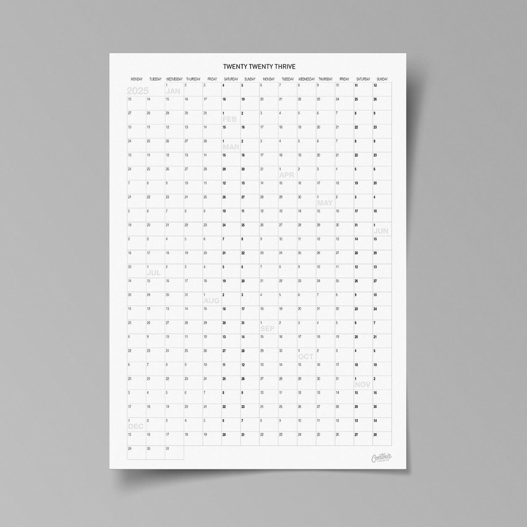 2025 Year-at-a-glance Calendar Printable Poster or Wall Sticker Whole ...