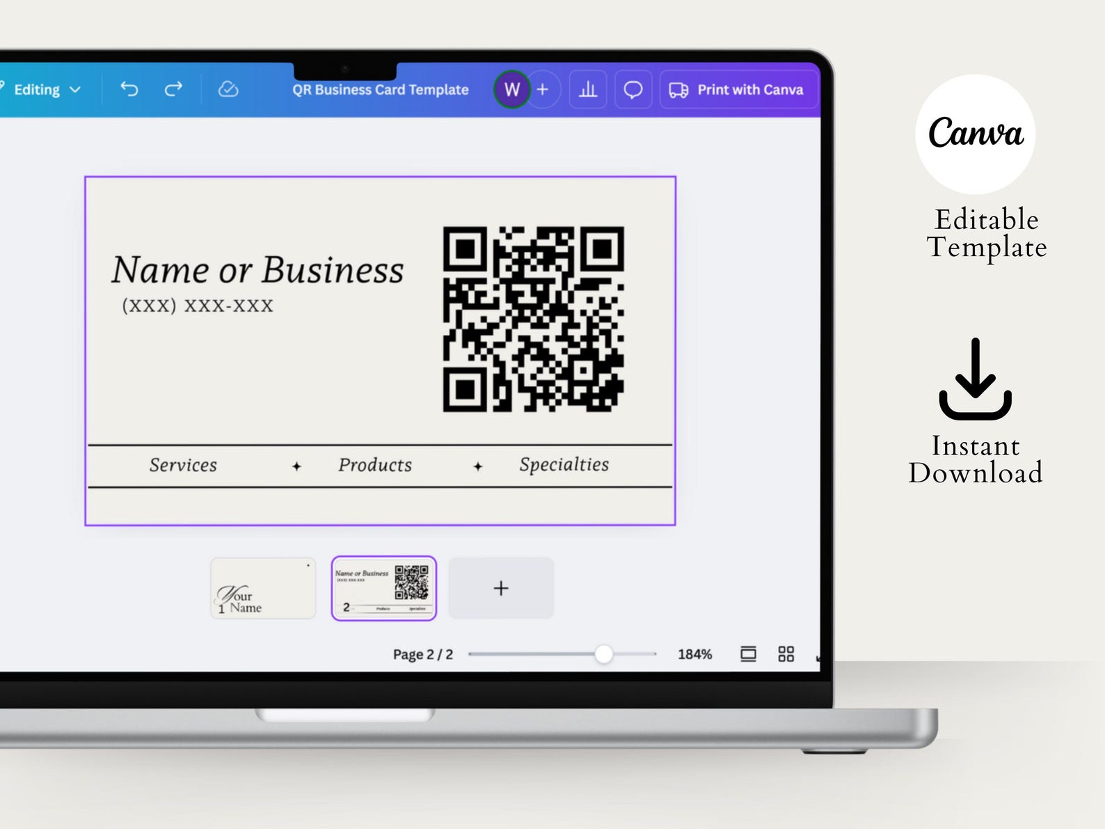 QR Code Business Card Template: Minimalist Canva Design (printable) - Etsy