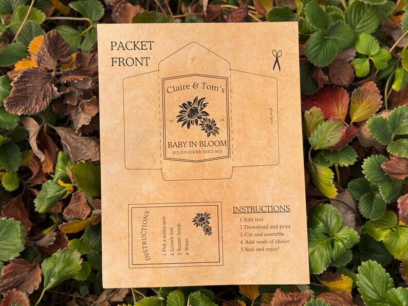 Sunflower Seed Packet: Baby Shower Favor, DIY Canva Template (printable ...