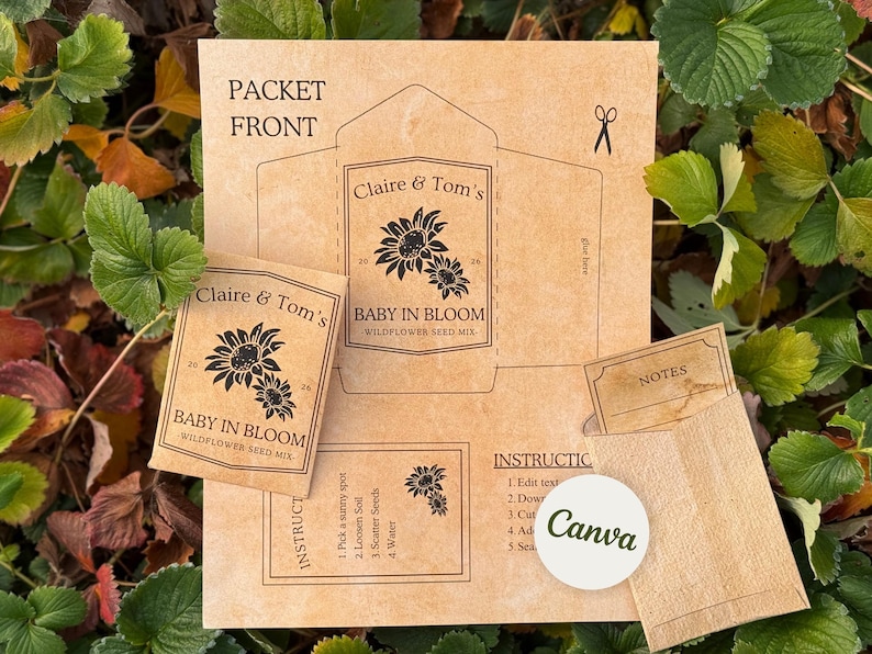 Sunflower Seed Packet: Baby Shower Favor, DIY Canva Template (printable ...