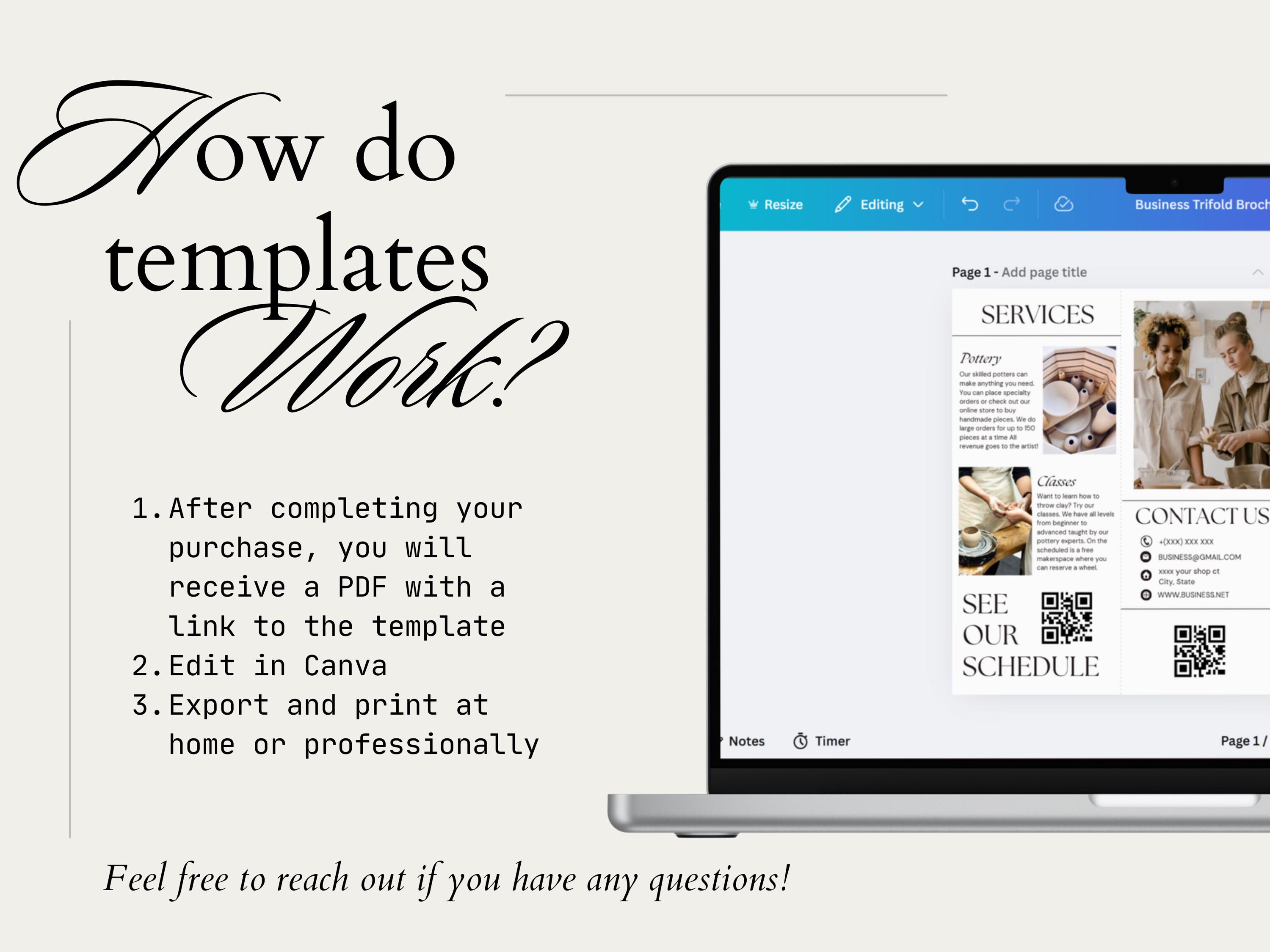 Canva Trifold Brochure Template: QR Code Business Marketing Pamphlet - Etsy