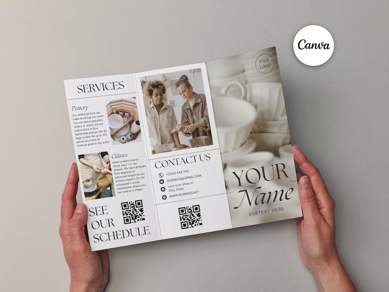 Canva Trifold Brochure Template: QR Code Business Marketing Pamphlet - Etsy