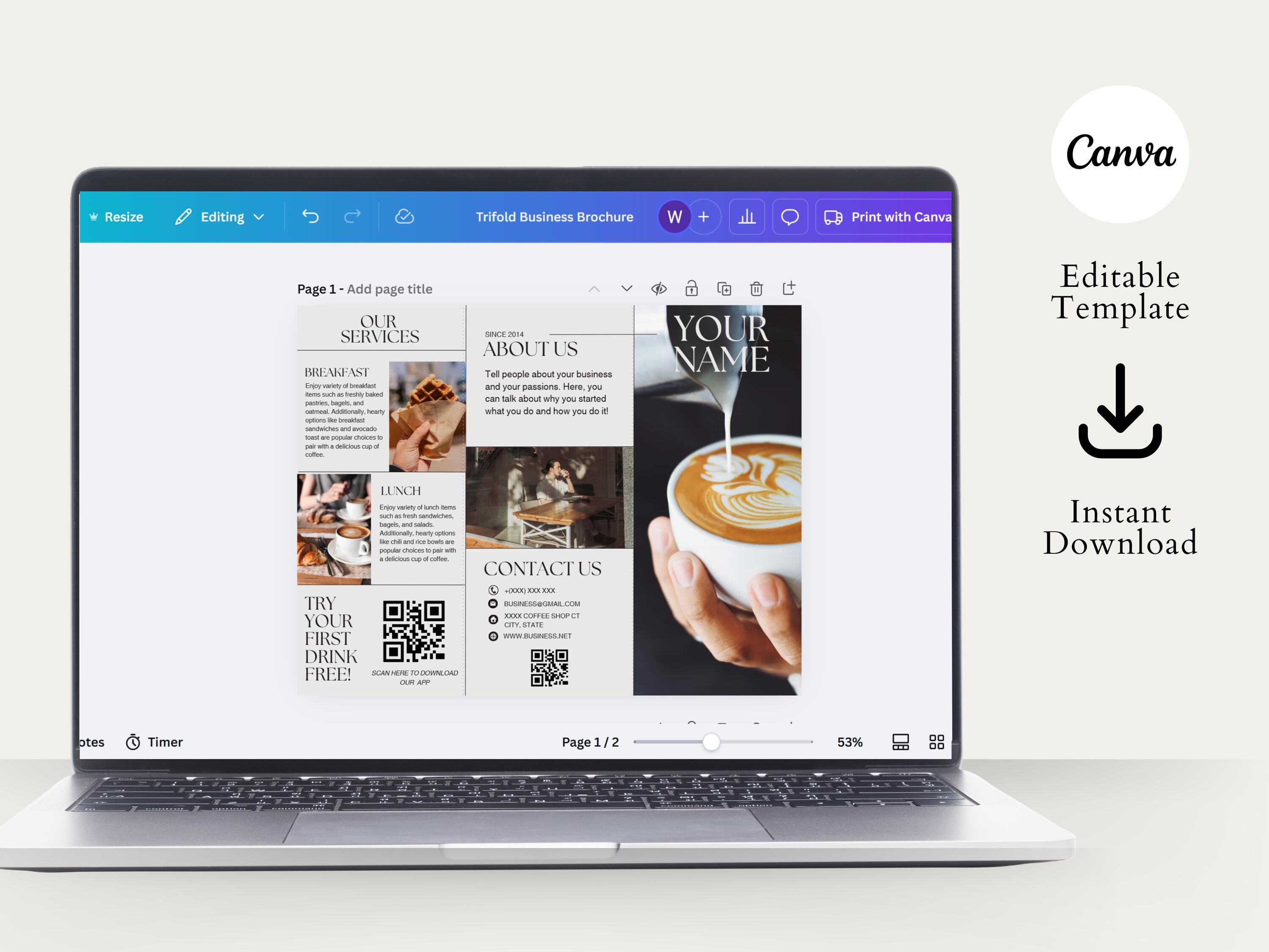 Trifold Brochure Template | Printable Canva Design | Modern Minimalist ...