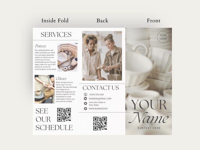 Canva Trifold Brochure Template: QR Code Business Marketing Pamphlet - Etsy