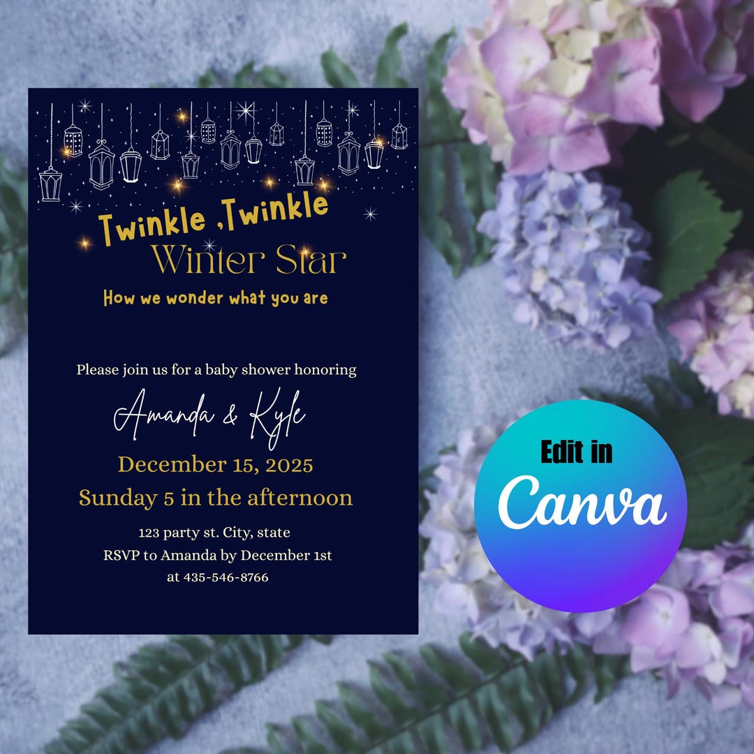 Twinkle Star Baby Shower Invitation: Cozy Winter Theme (digital ...