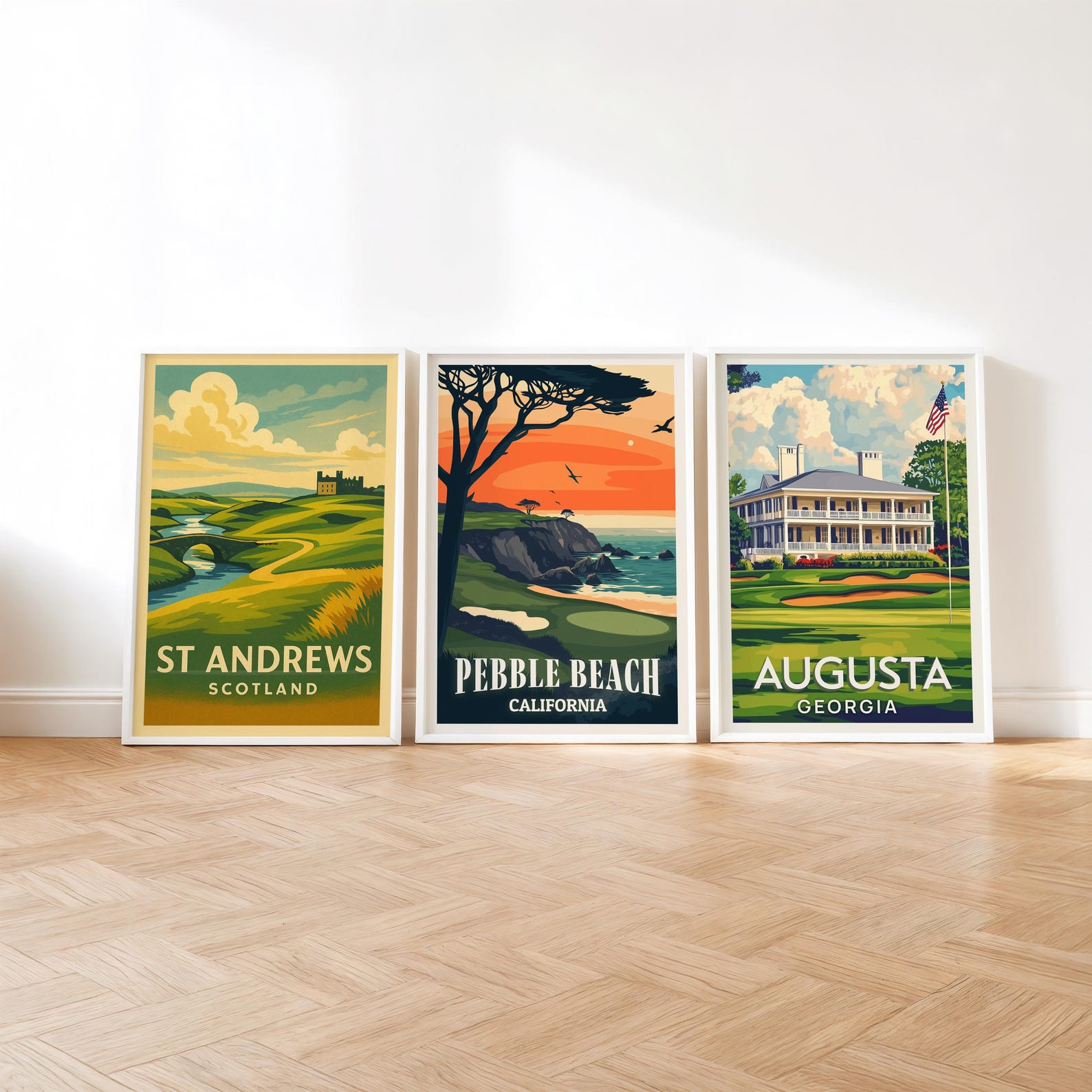 Framed Golf Course Giclée Prints (set of 3) ~ Augusta National, Pebble ...