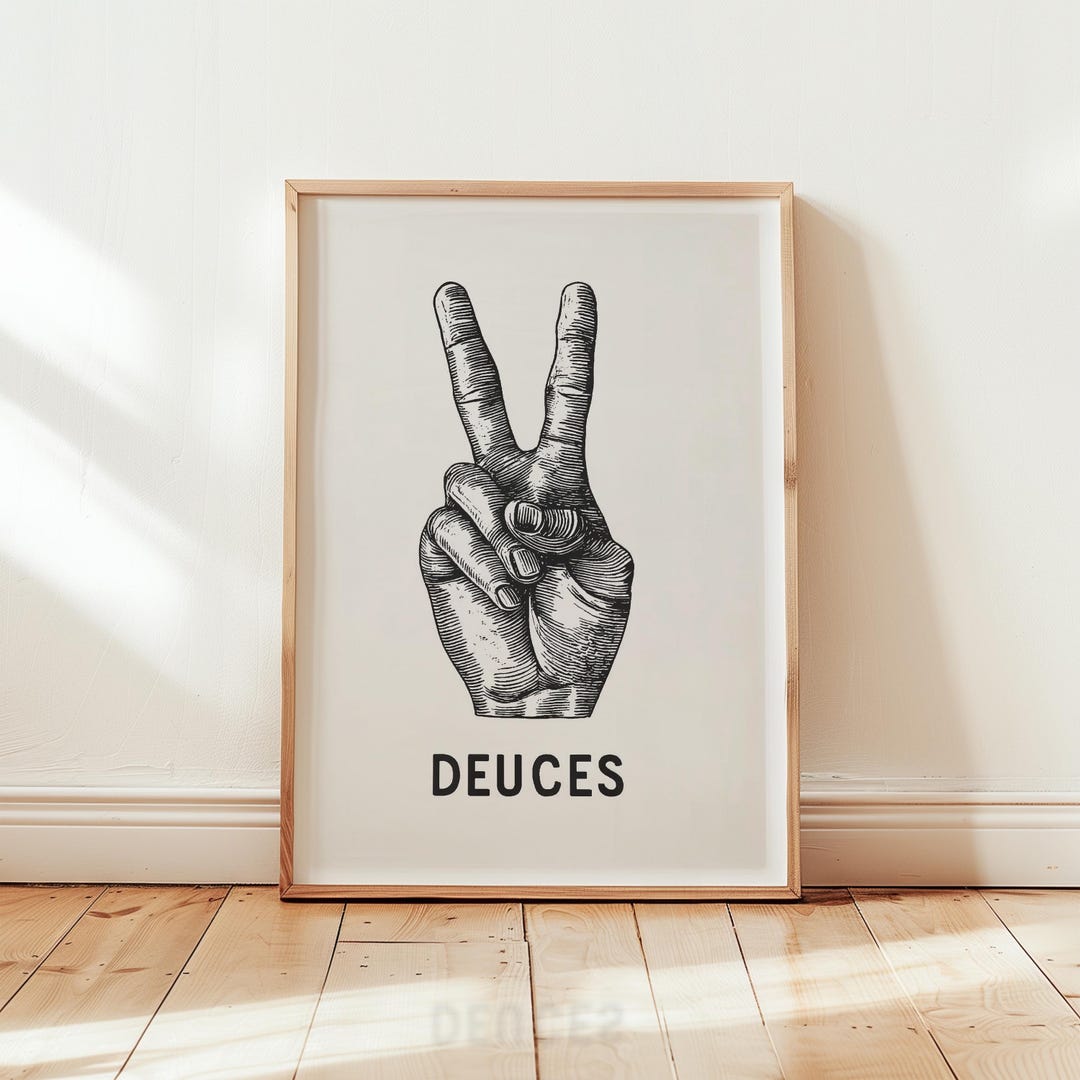 Deuces Hand Sign Art Print, Funny Peace Poster, Minimalist Black and ...