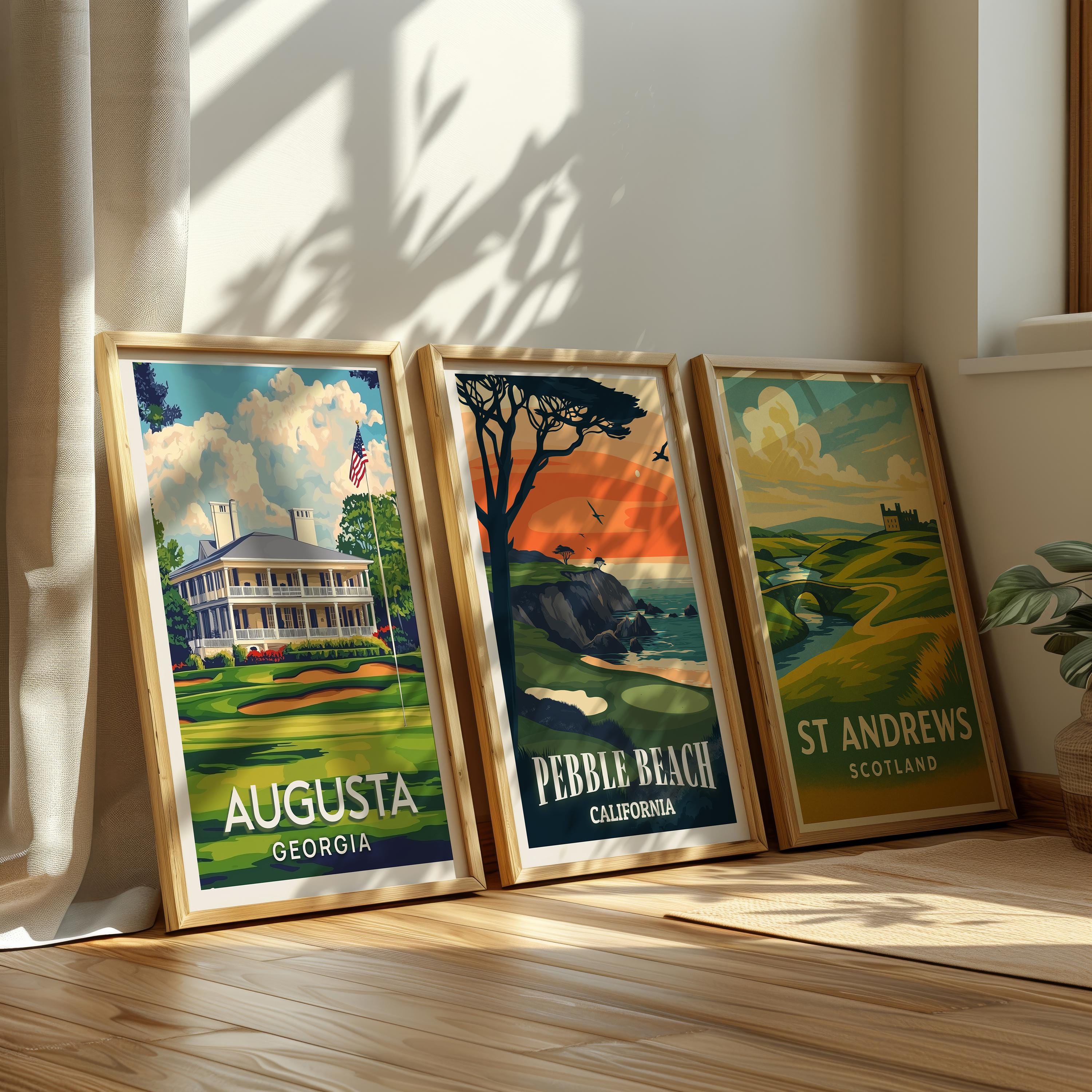 Framed Golf Course Giclée Prints (set of 3) ~ Augusta National, Pebble ...