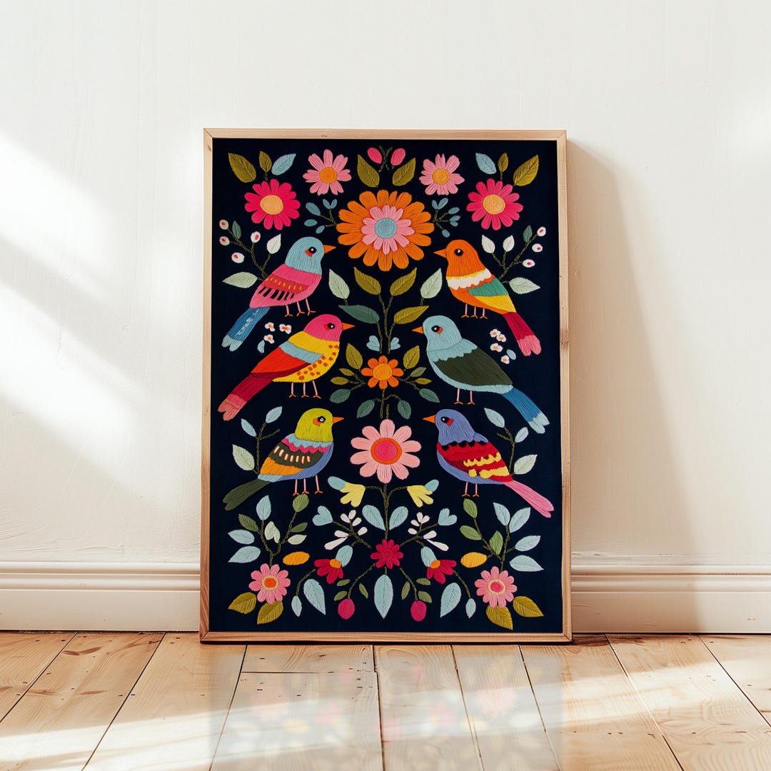 Vibrant Mexican Otomi Bird Print: Downloadable Boho Folk Art for ...