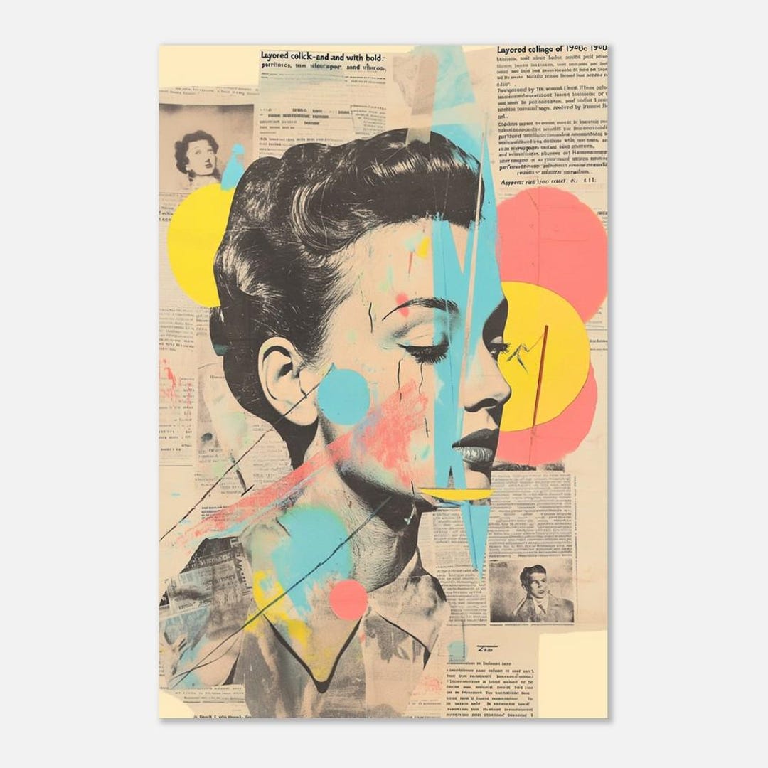 Vintage Collage Portrait Abstract 1940s Mixed Media Art Retro Pop Art ...
