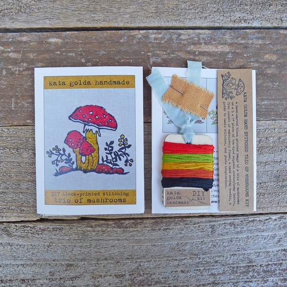 DIY Kit: Trio of Mushrooms Block-printed Stitching by Kata - Etsy