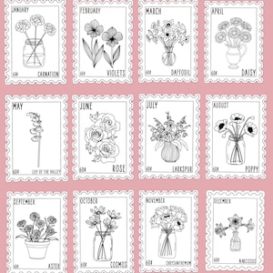 Birth Flower Postage Stamp Stickers - Etsy