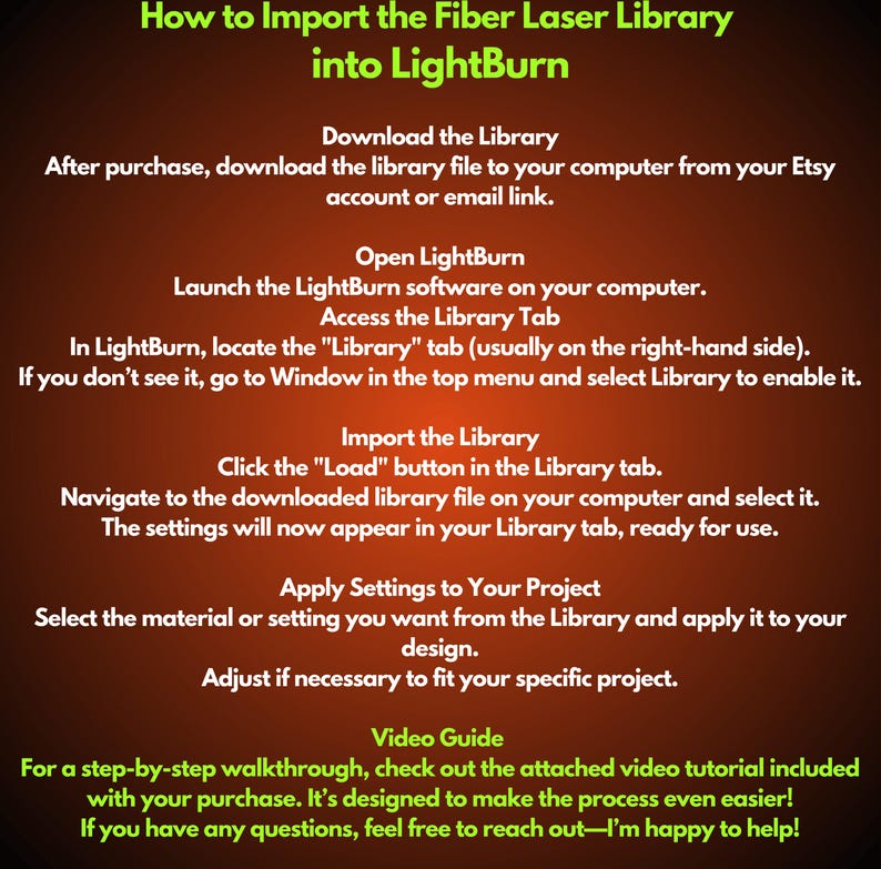 MOPA 60W Fiber Laser Lightburn Materials Library Settings–33 Materials ...