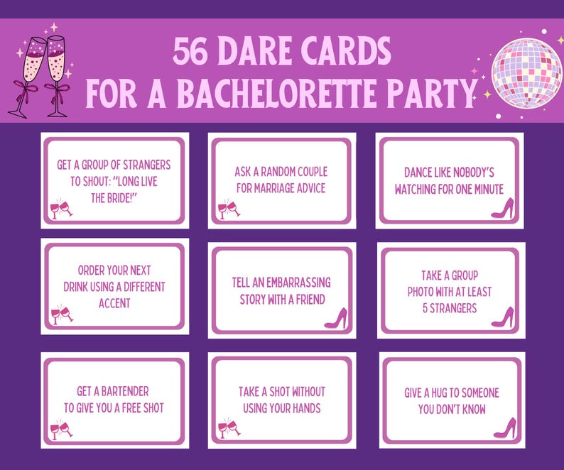 Party Dares for Bride, Bachelorette Party Game Printable, Hen Party ...