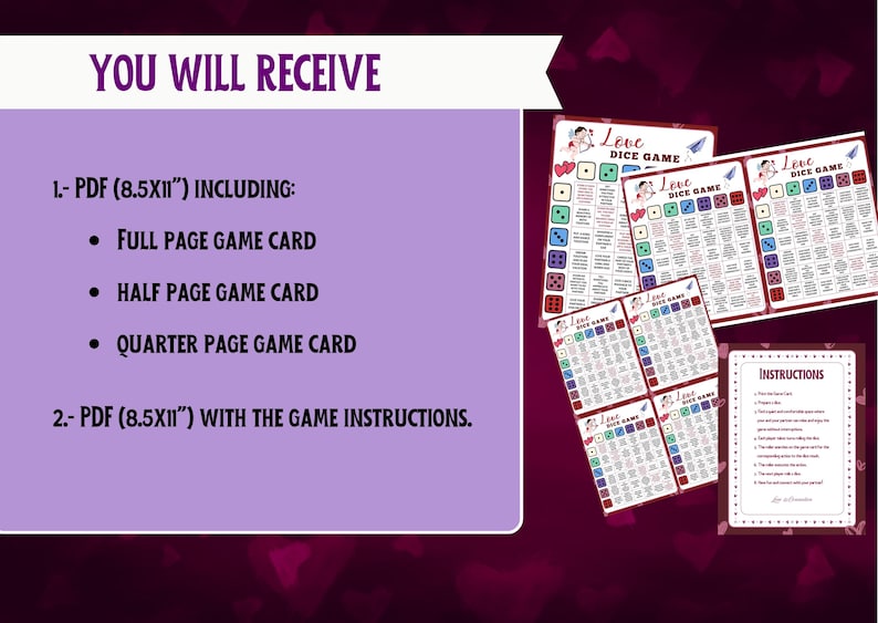 Love Dice Game, Printable Game for Couples, Date Game Night, Valentines ...