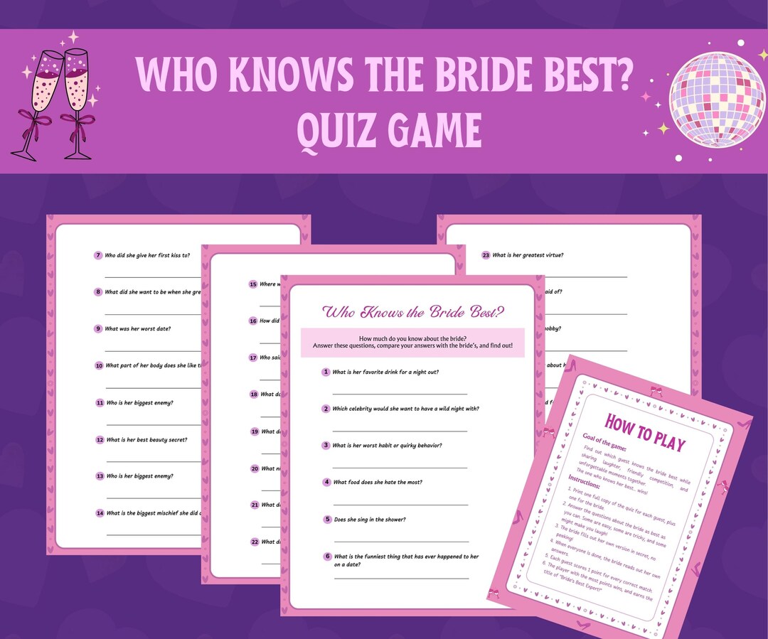 Who Knows the Bride More – Printable Quiz Game, Fun Bachelorette Party ...