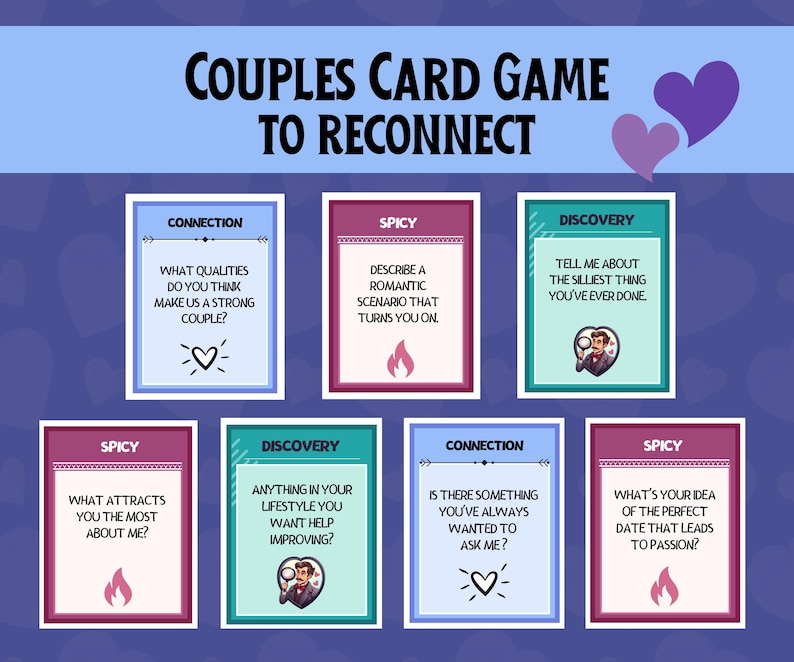 Couples Game Cards, Printable Flirty & Deep Questions to Rekindle Your ...
