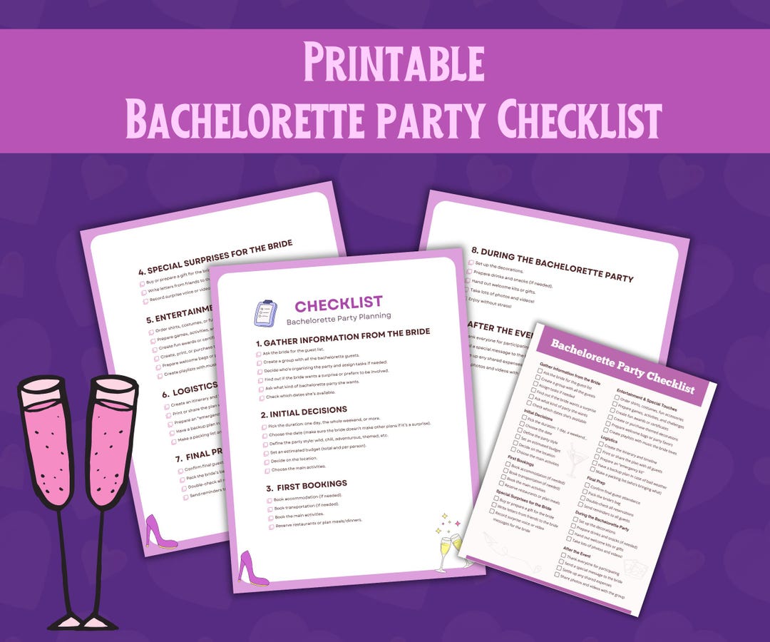 Bachelorette Party Checklist Printable, Party Planning to Do List, Hen ...