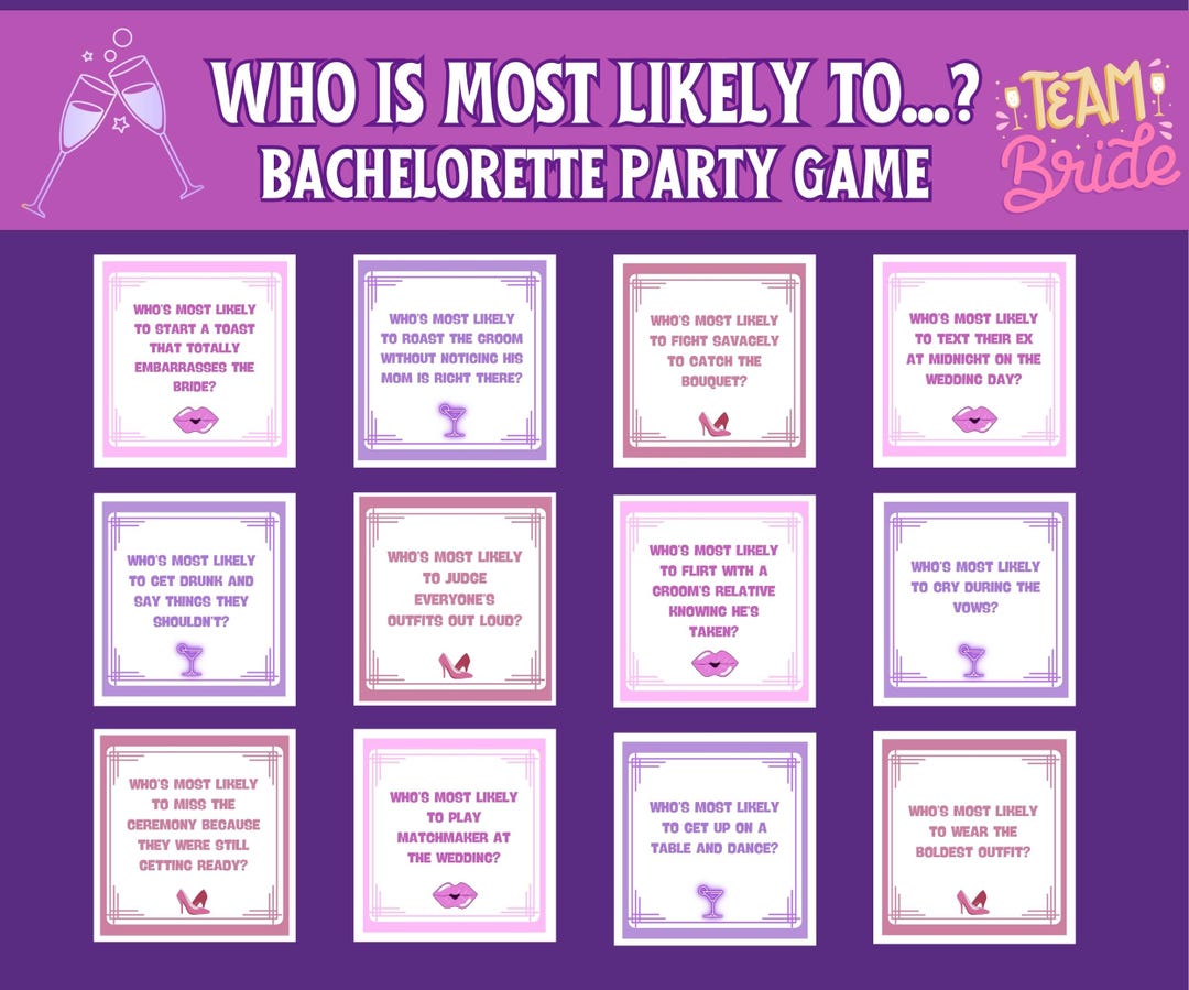 Fun Bachelorette Party Game Printable, Who’s Most Likely to Question ...