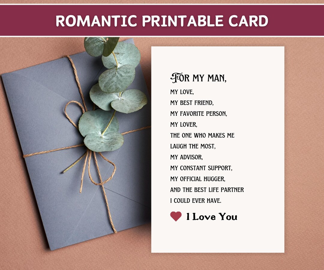 Heartfelt Love Card for Him, Printable Valentine's Card, Romantic ...