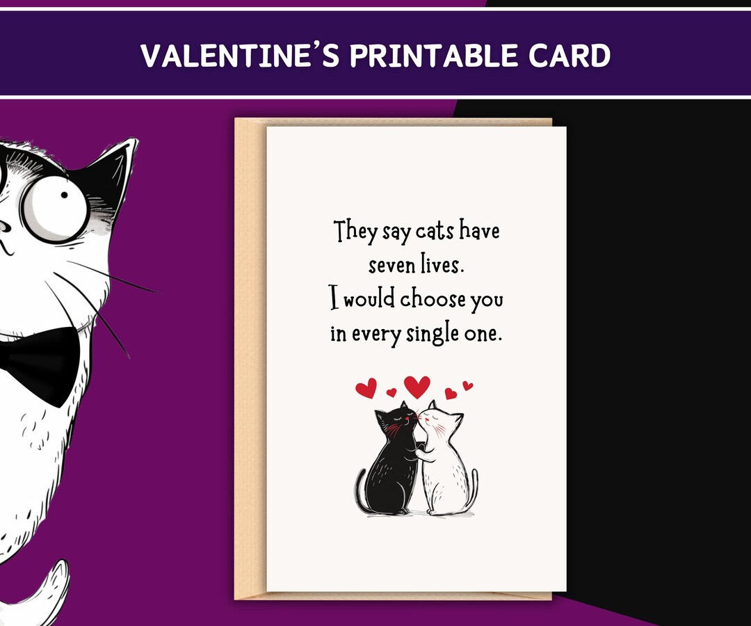Romantic Cats Printable Card – Kittens Couple, Valentine’s or ...