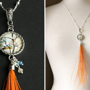 Orange Feather Tassel Necklace. Autumn Tree Necklace. Orange Necklace ...