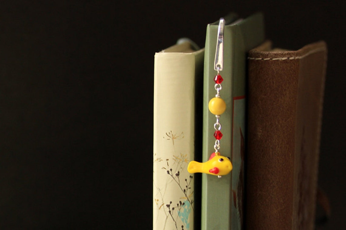 Beaded Bookmark. Yellow Fish Bookmark. Yellow Fish Book Hook. Lampwork ...