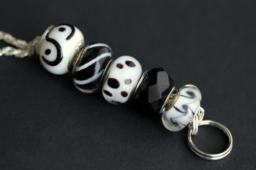 Black and White Badge Lanyard. ID Badge Holder. Beaded Lanyard. Polk A ...