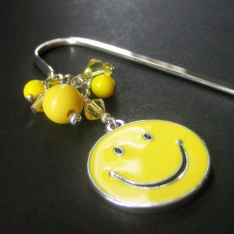 Beaded Bookmark Book Charm Book Hook. Yellow Happy Face. | Etsy