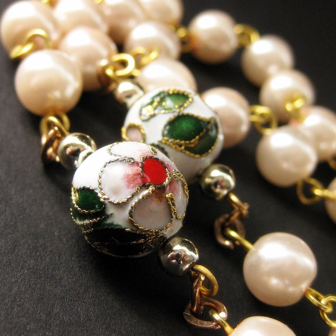 Soft Pink Rosary. Pink Pearl Rosary. Handmade Rosary. Cloisonne Flower ...
